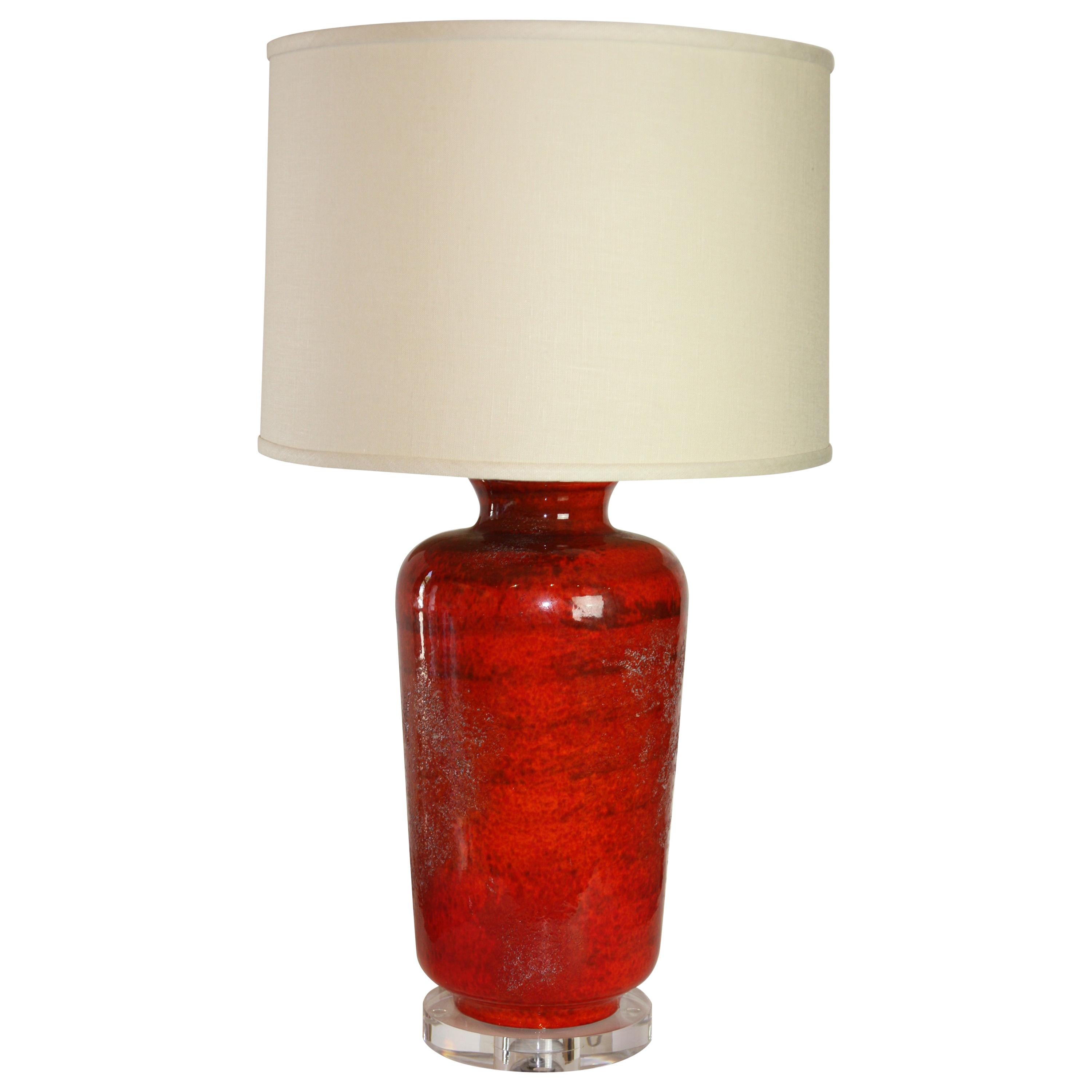 Vintage Orange-Red Glazed Lamp with Lucite Base at 1stDibs