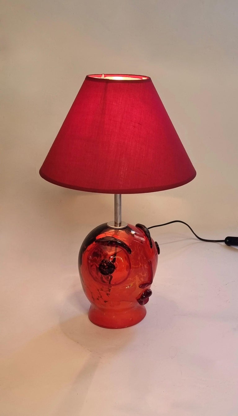 Red Murano Glass Abstract Face Table Lamp, Celebration of Picasso ...