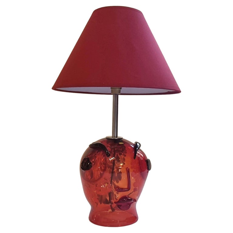 Red Murano Glass Abstract Face Table Lamp, Celebration of Picasso ...