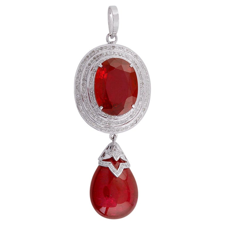 Red Nano Gemstone Charm Pendant Diamond Pave 18 Kt Gold Silver Handmade ...