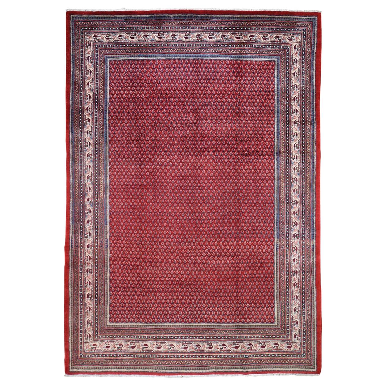 Red Persian Sarouk Mir With Repetitive Design Pure Wool Oriental Rug ...