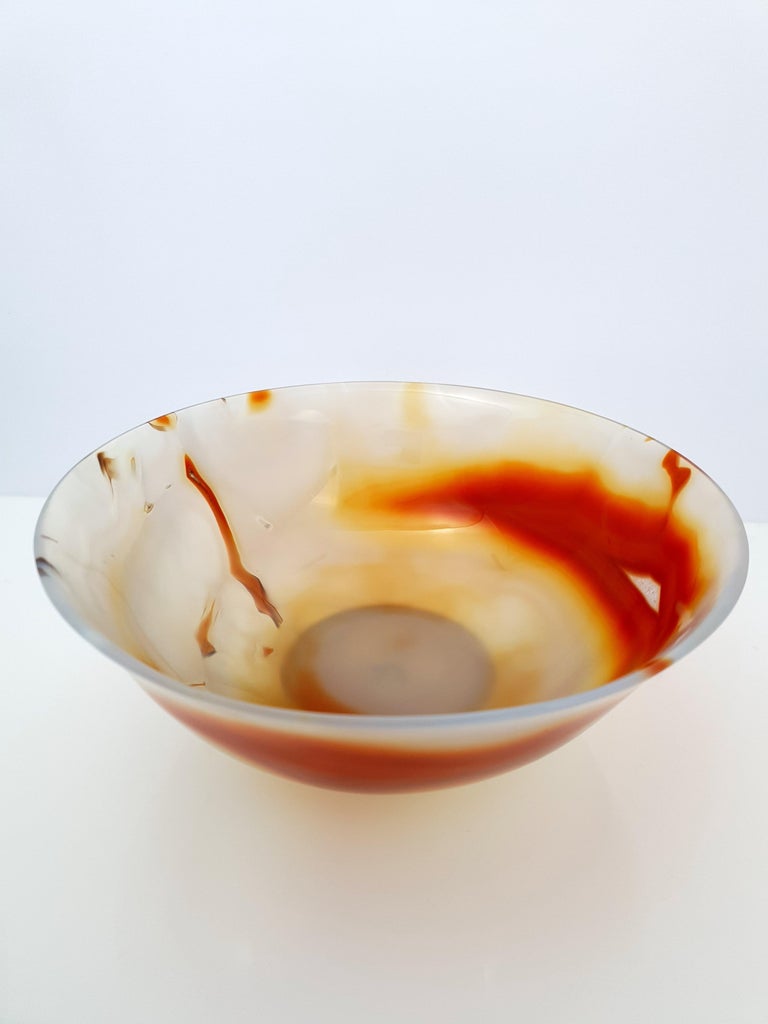 Red Orange Banded Agate Bowl For Sale at 1stDibs