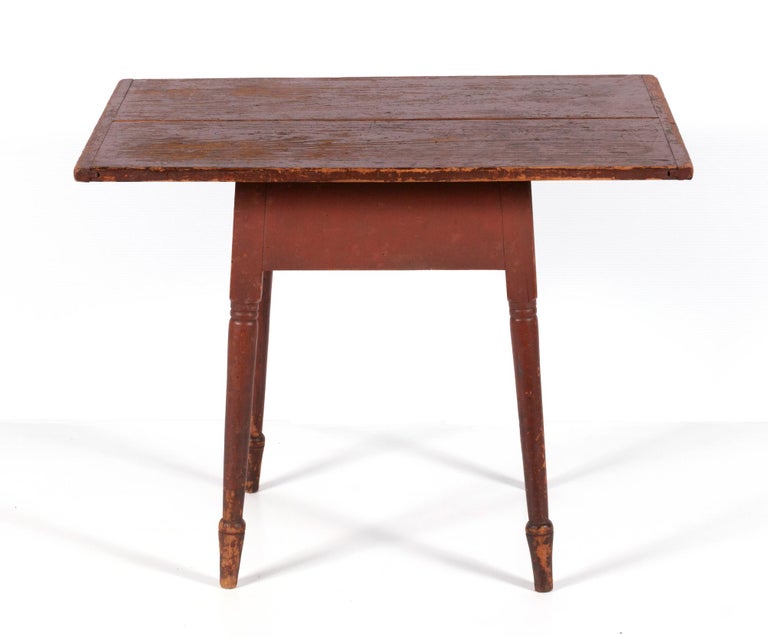Red-Painted Splay Leg, Spade Foot, Tavern Table with Breadboard at 1stDibs