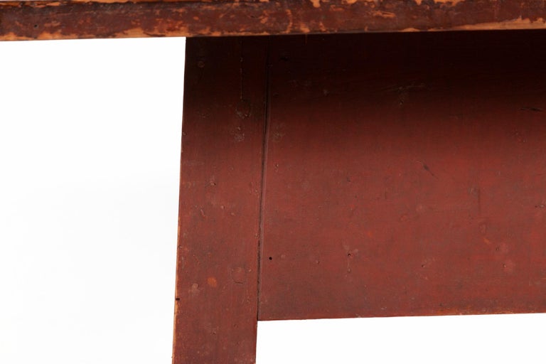 Red-Painted Splay Leg, Spade Foot, Tavern Table with Breadboard at 1stDibs