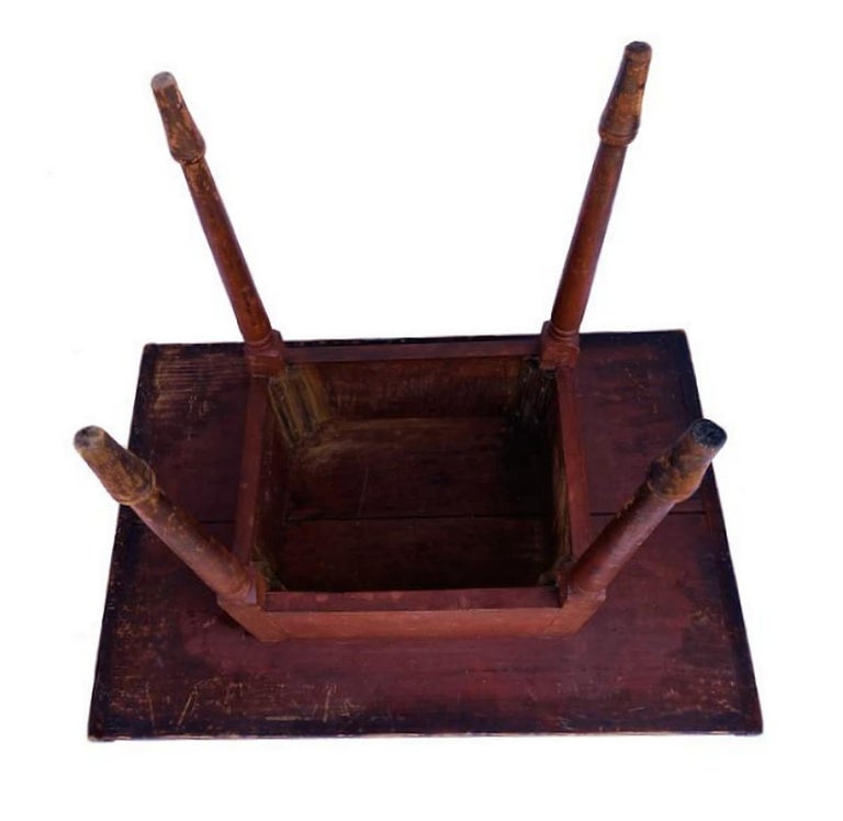 Red-Painted Splay Leg, Spade Foot, Tavern Table with Breadboard at 1stDibs