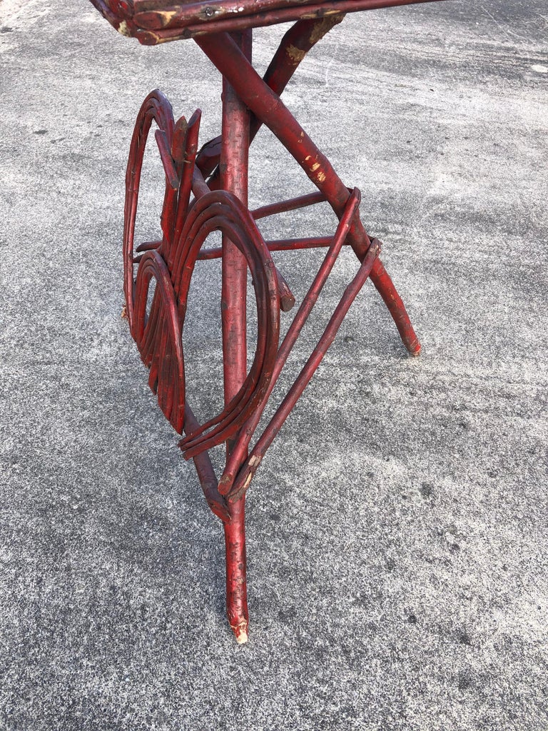 Red Painted Twig Rustic Adirondack End Side Table at 1stDibs