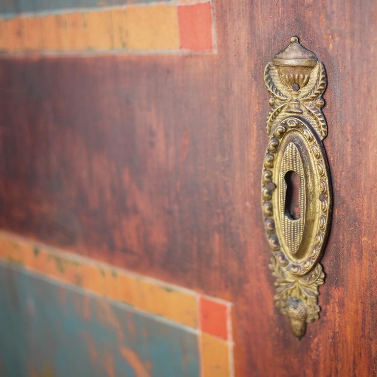 Red Painted Wardrobe with Flowers, 1810, Central Europe For Sale at 1stDibs