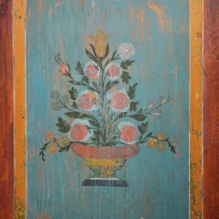 Red Painted Wardrobe with Flowers, 1810, Central Europe For Sale at 1stDibs