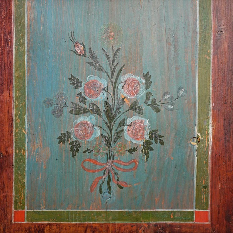 Red Painted Wardrobe with Flowers, 1810, Central Europe For Sale at 1stDibs