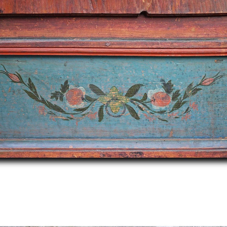 Red Painted Wardrobe with Flowers, 1810, Central Europe For Sale at 1stDibs