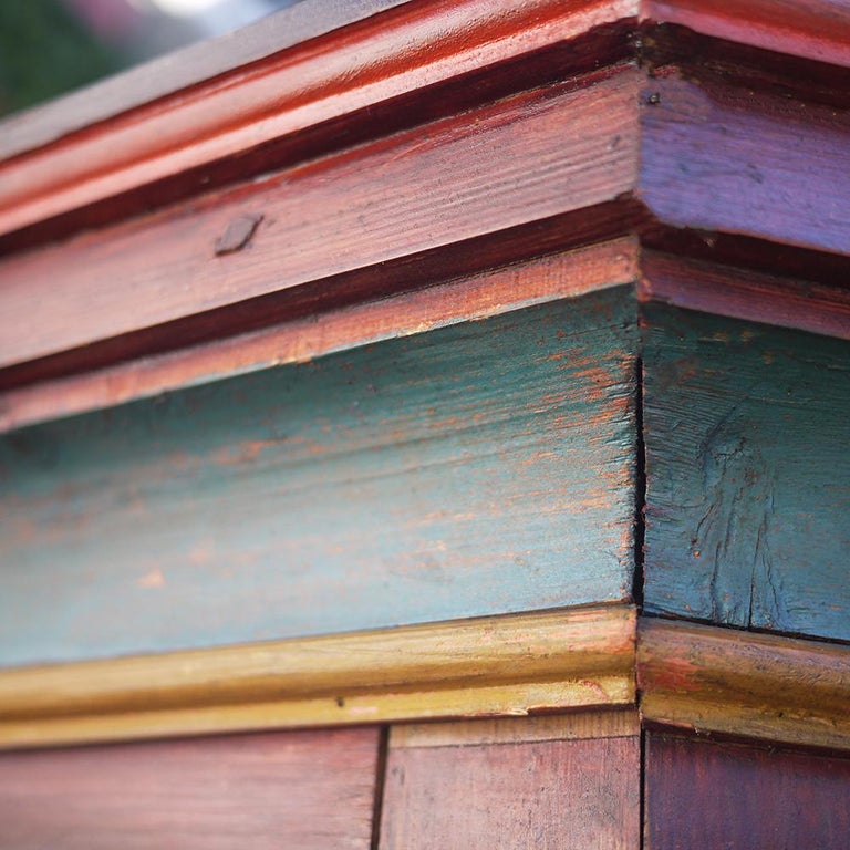 Red Painted Wardrobe with Flowers, 1810, Central Europe For Sale at 1stDibs