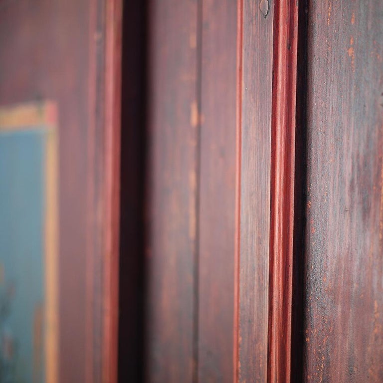 Red Painted Wardrobe with Flowers, 1810, Central Europe For Sale at 1stDibs