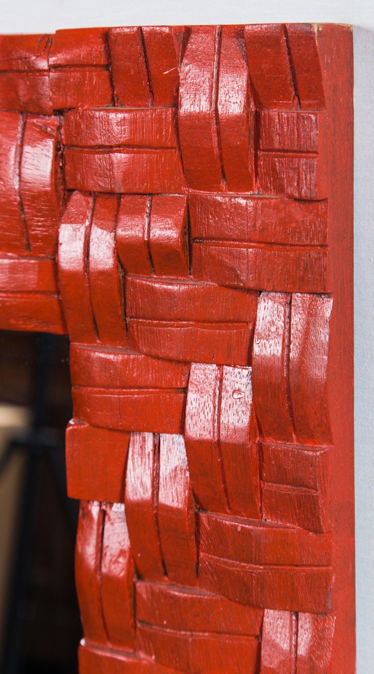 Red Painted "Woven" Mirror For Sale at 1stDibs