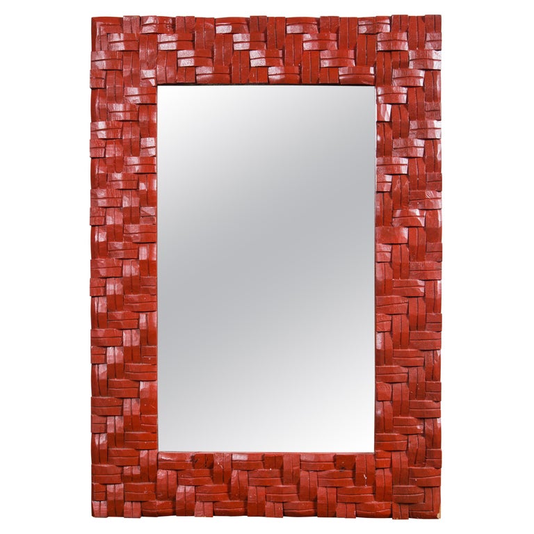 Red Painted "Woven" Mirror For Sale at 1stDibs