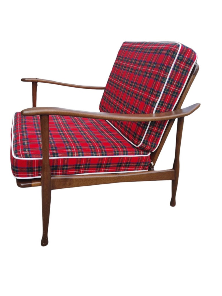 Red Plaid Mid-Century Modern Danish Chair For Sale at 1stDibs