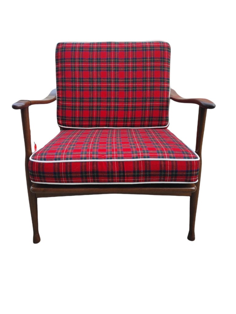 Red Plaid Mid-Century Modern Danish Chair For Sale at 1stDibs