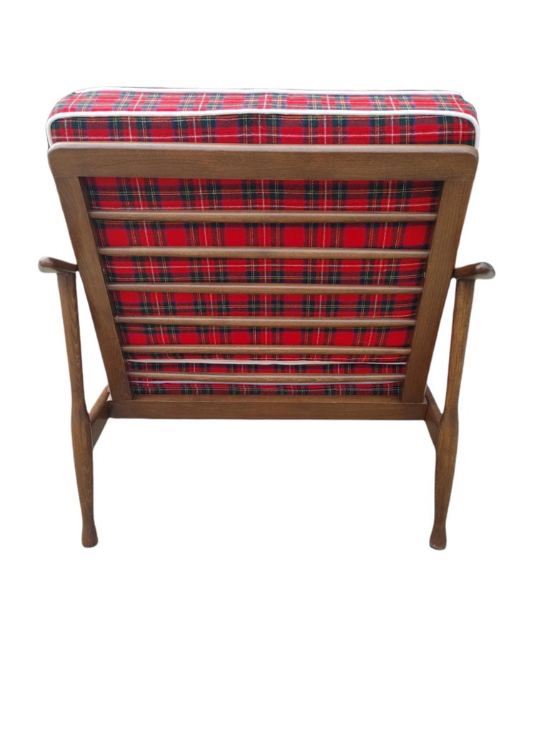 Red Plaid Mid-Century Modern Danish Chair For Sale at 1stDibs