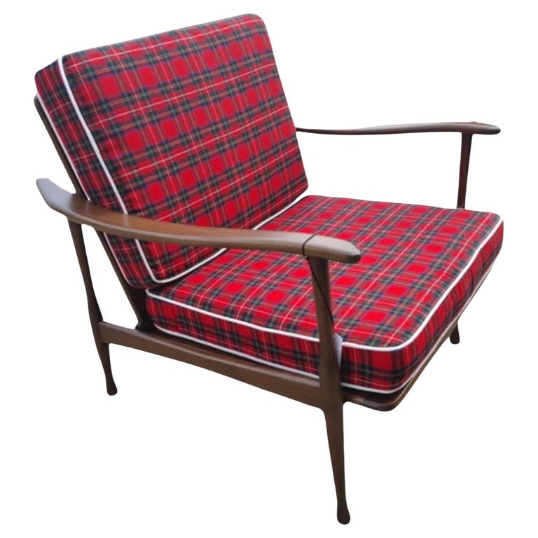 Red Plaid Mid-Century Modern Danish Chair For Sale at 1stDibs