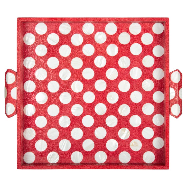 Red Polka Dot Shagreen and Mother of Pearl Square Tray For Sale at 1stDibs