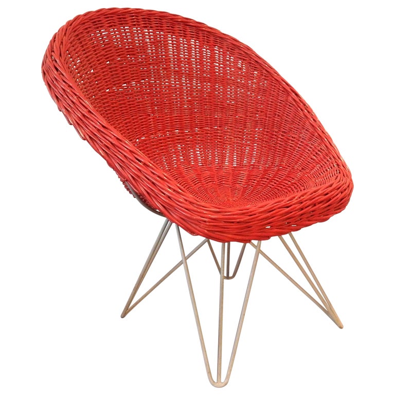 Red Rattan Lounge Chair by Teun Velthuizen for Urotan, The Netherlands ...