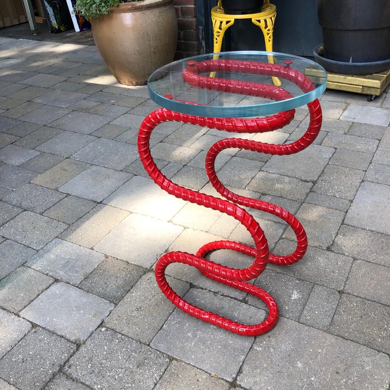 Rebar Steel Side Table With Starphire Glass Top For Sale at 1stDibs