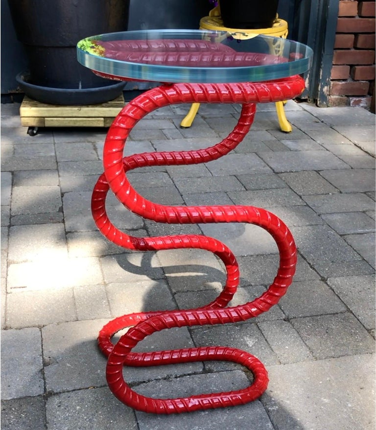 Rebar Steel Side Table With Starphire Glass Top For Sale at 1stDibs
