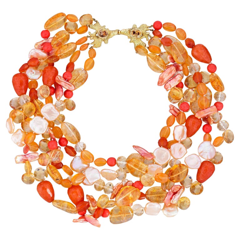 Red Reef Necklace, Agate, Citrine, and Coral and 18 Carat Gold and ...