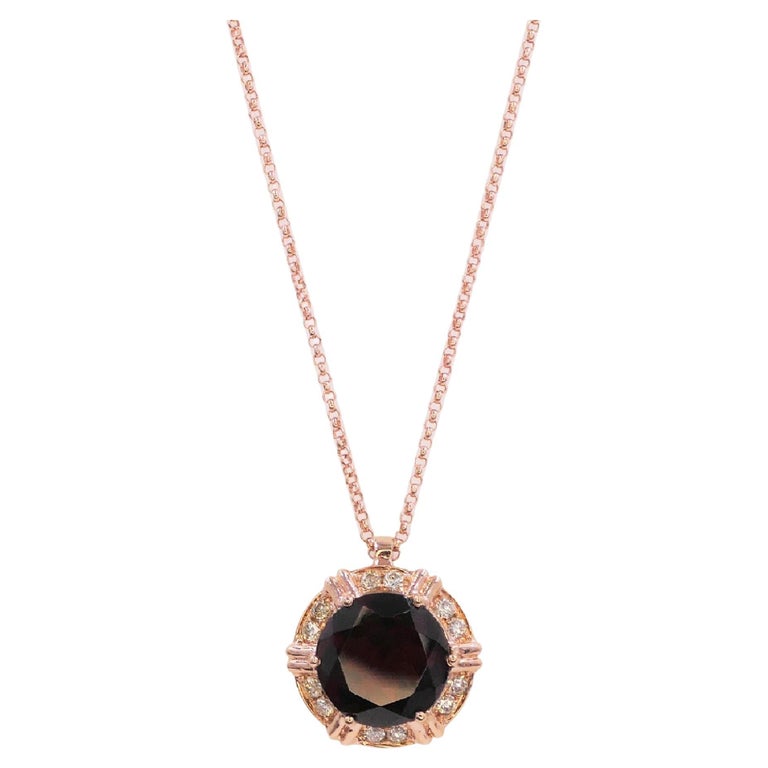 Red Rhodolite Garnet Diamond Halo Statement Pendant Necklace 18 Karat ...