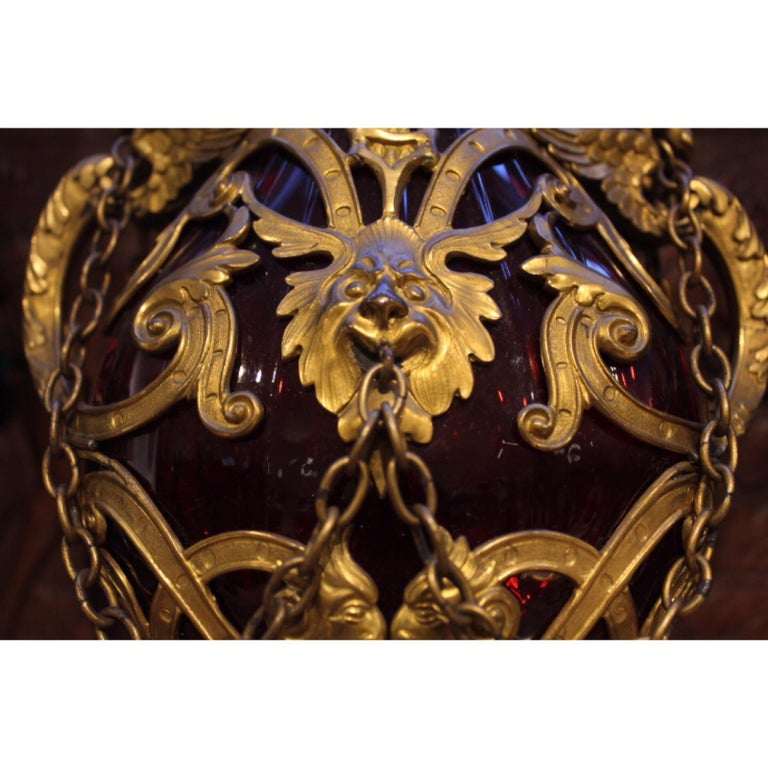 Red Ribbed-Glass Gilt-Metal Mounted Flask Made Around the 19th Century ...