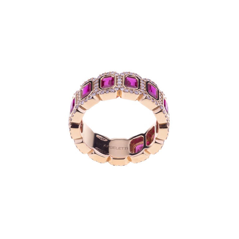 Red Rubies Octagon Cut Set in Rose Gold with Diamonds For Sale at 1stDibs