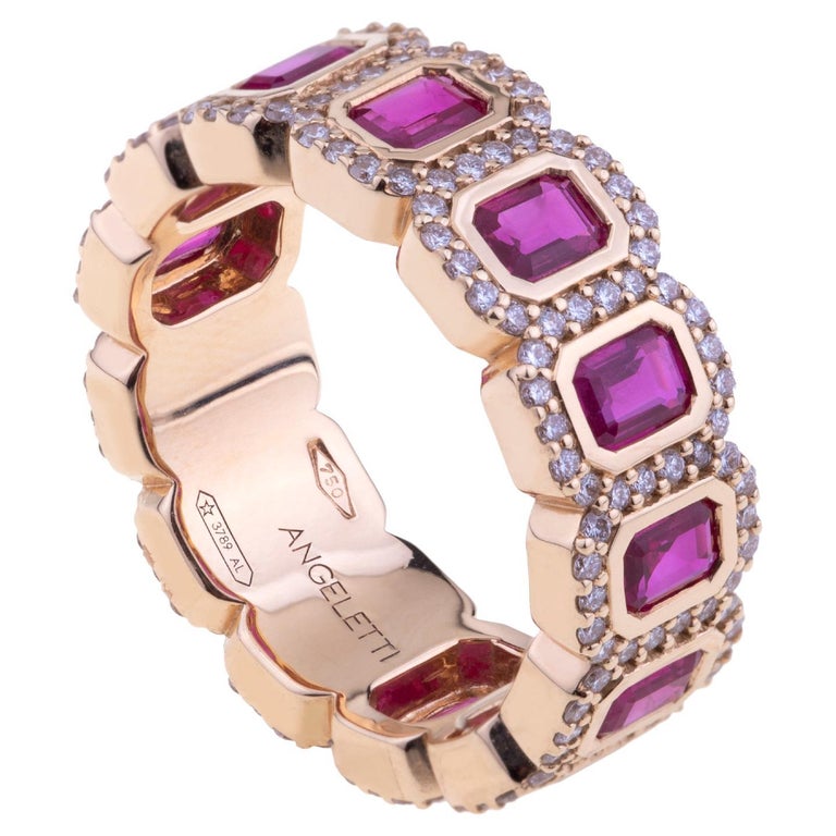 Red Rubies Octagon Cut Set in Rose Gold with Diamonds For Sale at 1stDibs