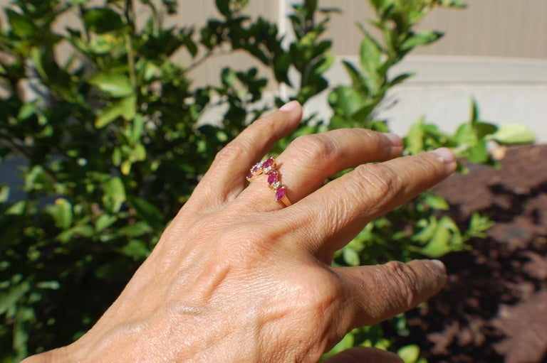 Red Ruby and Diamond 'V' Shaped Ring Set in 14 Karat Yellow Gold For ...