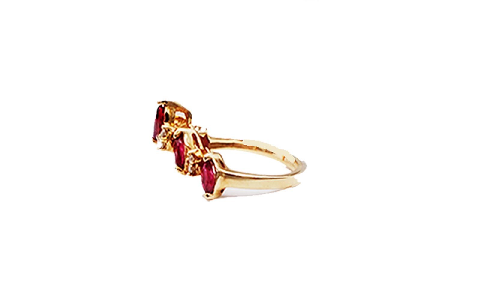 Red Ruby and Diamond 'V' Shaped Ring Set in 14 Karat Yellow Gold For ...