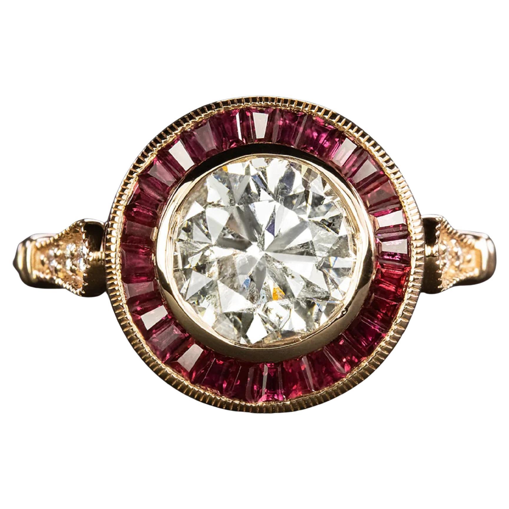 Red Ruby Art Deco Style Diamond Ring For Sale at 1stDibs