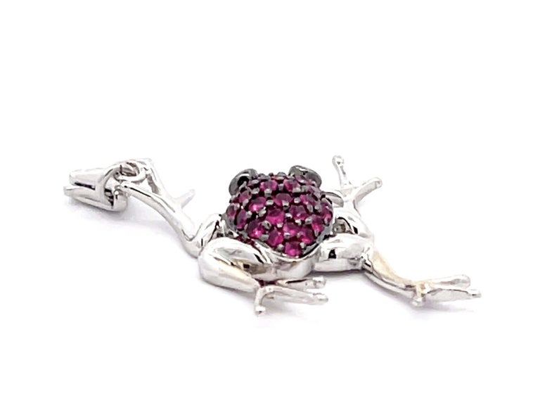 Red Ruby and Black Diamond Frog Pendant Charm in 14k White Gold For ...
