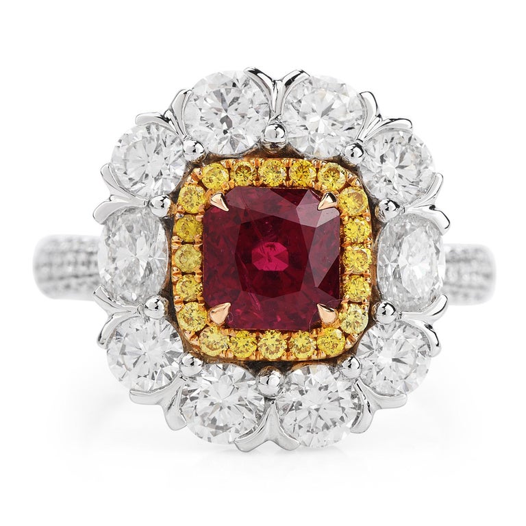 Red Ruby Fancy Diamond 18 Karat Gold Cocktail Ring For Sale at 1stDibs