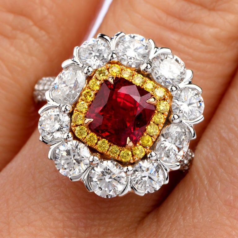 Red Ruby Fancy Diamond 18 Karat Gold Cocktail Ring For Sale at 1stDibs