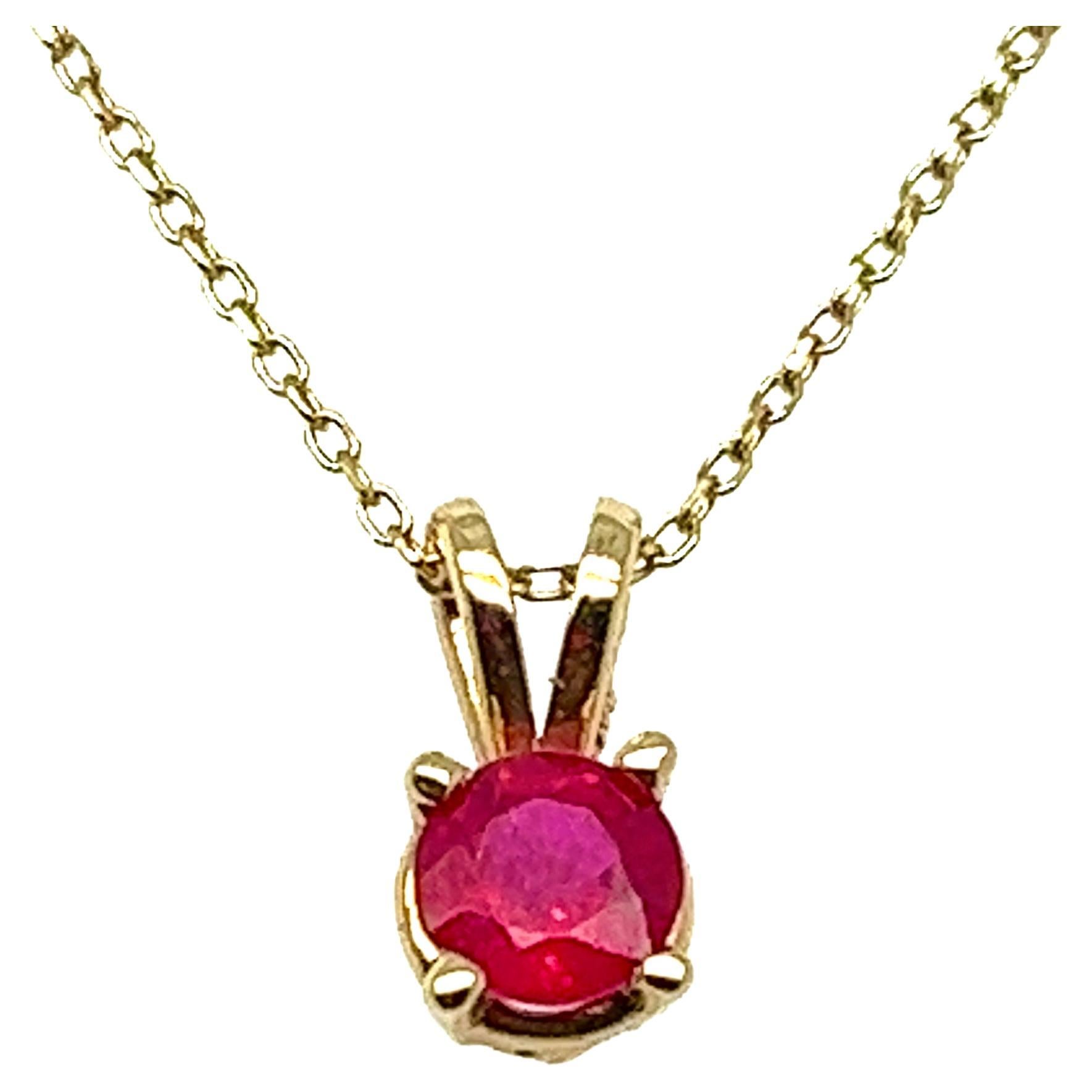 Red Ruby Solitaire Pendant, 14K Yellow, 18" For Sale at 1stDibs