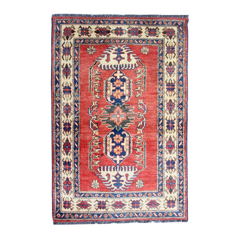 Red Rug Geometric Traditional Wool Carpet Handmade For Sale at 1stDibs ...