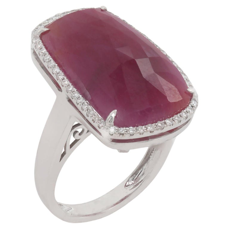 Red Sapphire Slice Ring with Diamonds 14k White Gold For Sale at 1stDibs