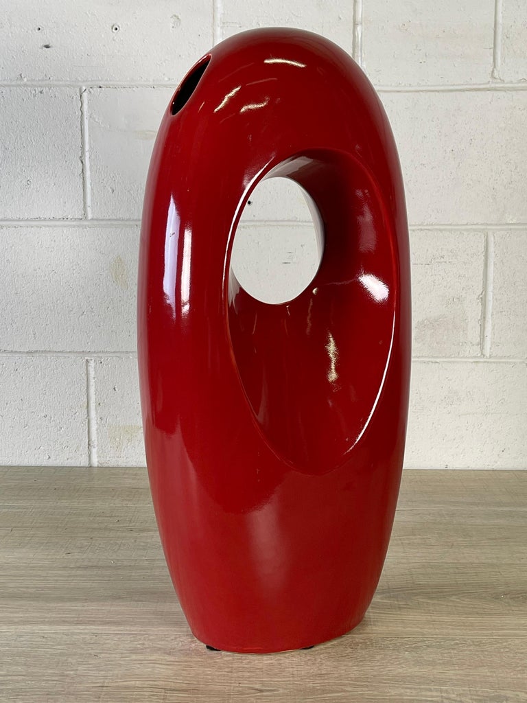 Red Sculptural Ceramic Vase For Sale at 1stDibs