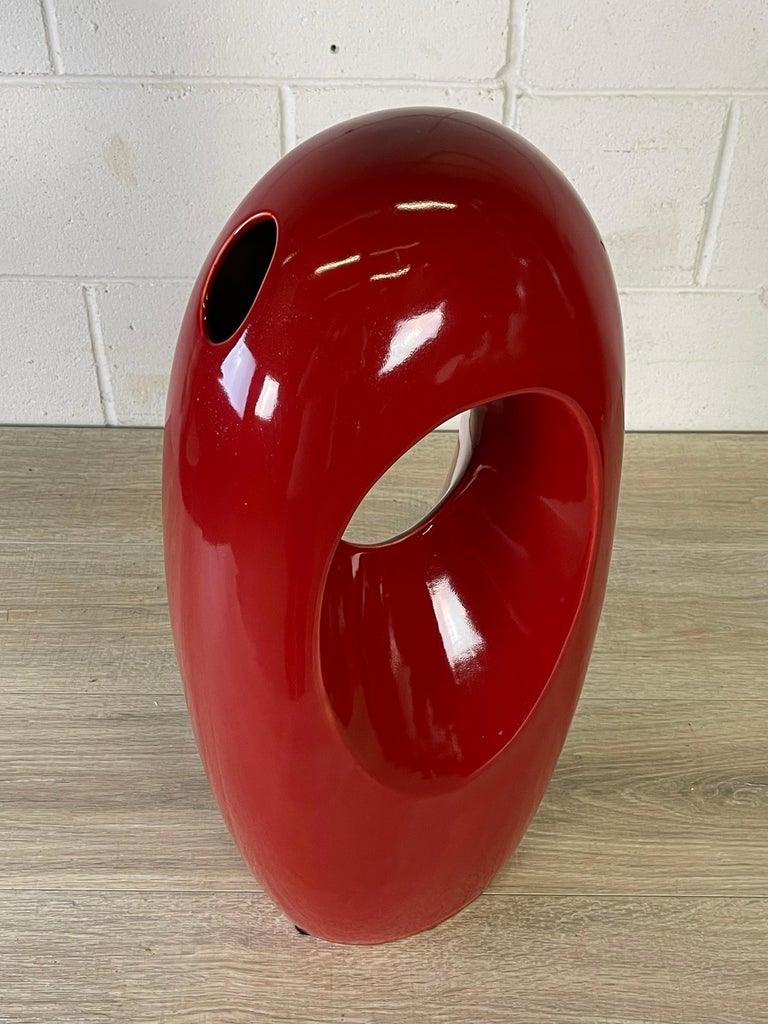 Red Sculptural Ceramic Vase For Sale at 1stDibs