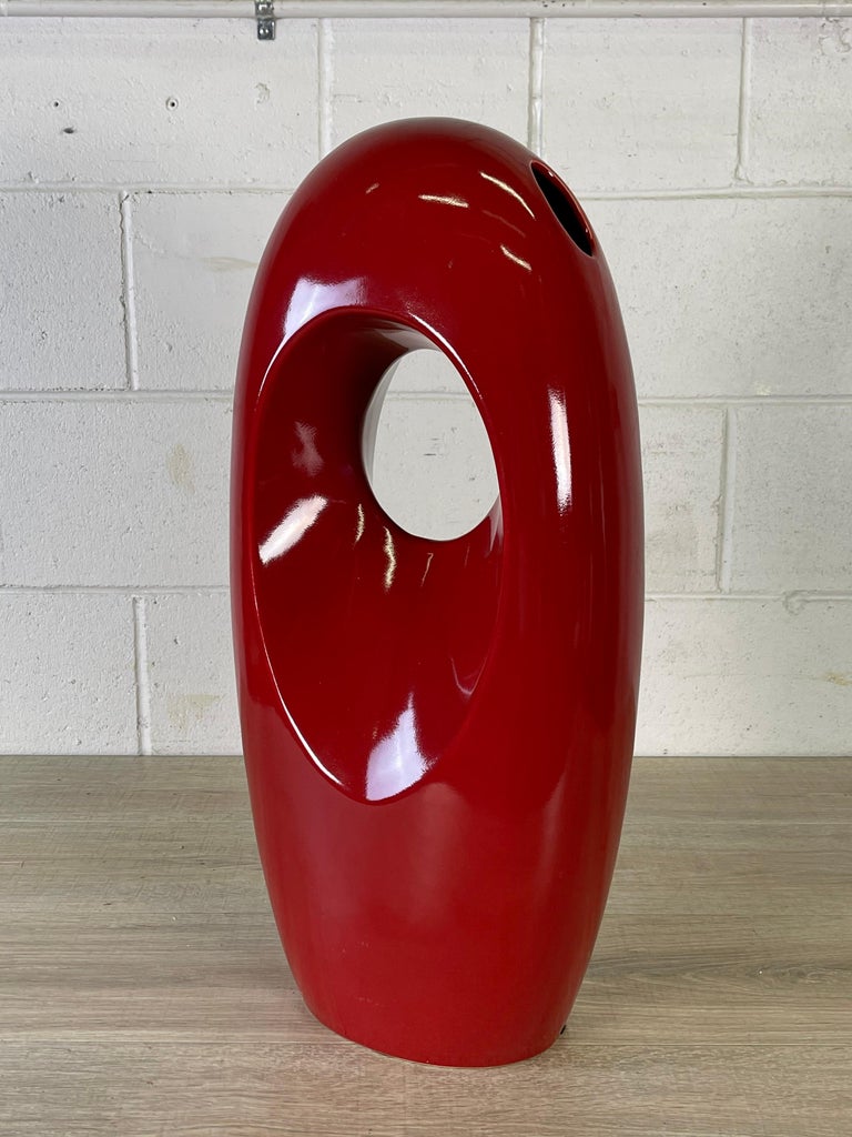 Red Sculptural Ceramic Vase For Sale at 1stDibs