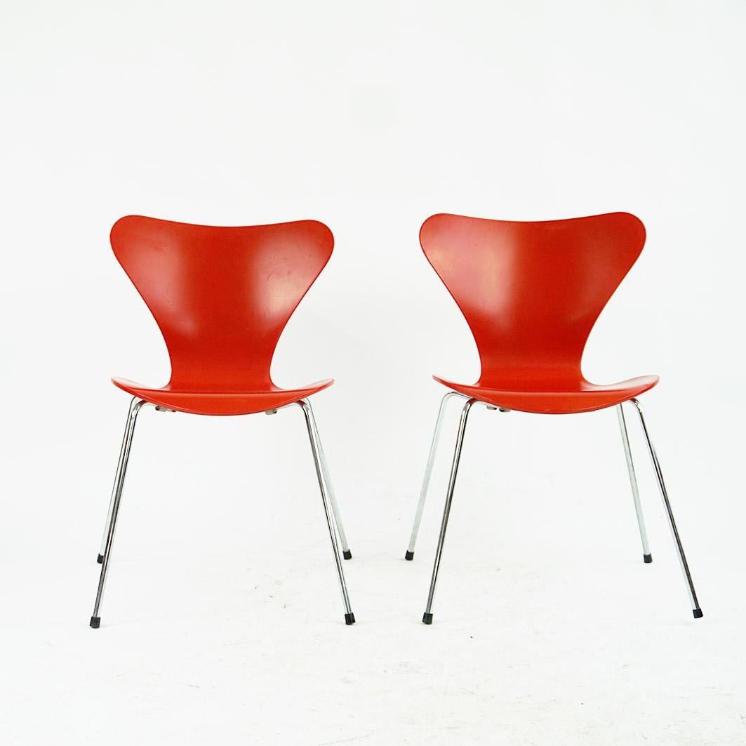 Red Series 7 Butterfly Chairs by Arne Jacobsen for Fritz Hansen Denmark ...