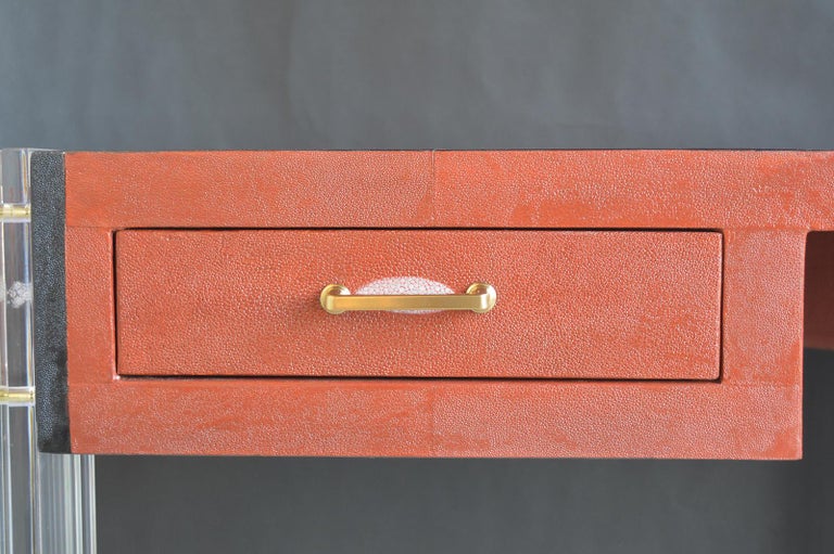Red Shagreen and Lucite Desk at 1stDibs
