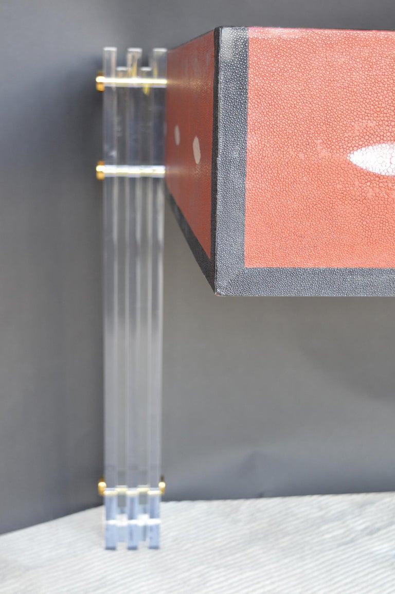 Red Shagreen and Lucite Desk at 1stDibs