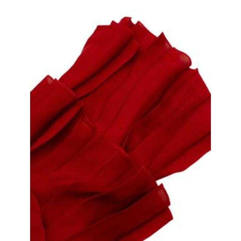 red silk crepe ruffled midi dress For Sale at 1stDibs