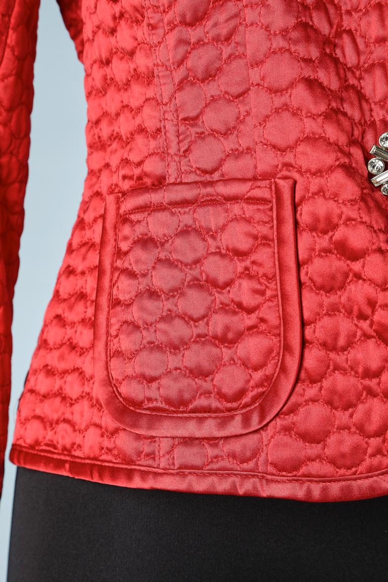 Red silk quilted and top-stitched jacket with rhinestone buttons Escada ...