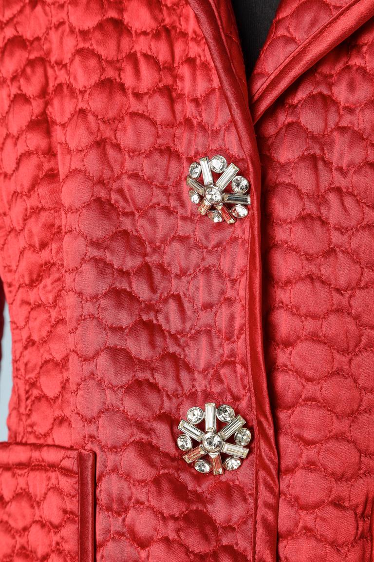 Red silk quilted and top-stitched jacket with rhinestone buttons Escada ...