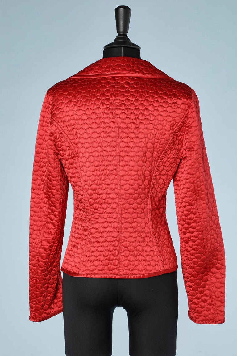 Red silk quilted and top-stitched jacket with rhinestone buttons Escada ...